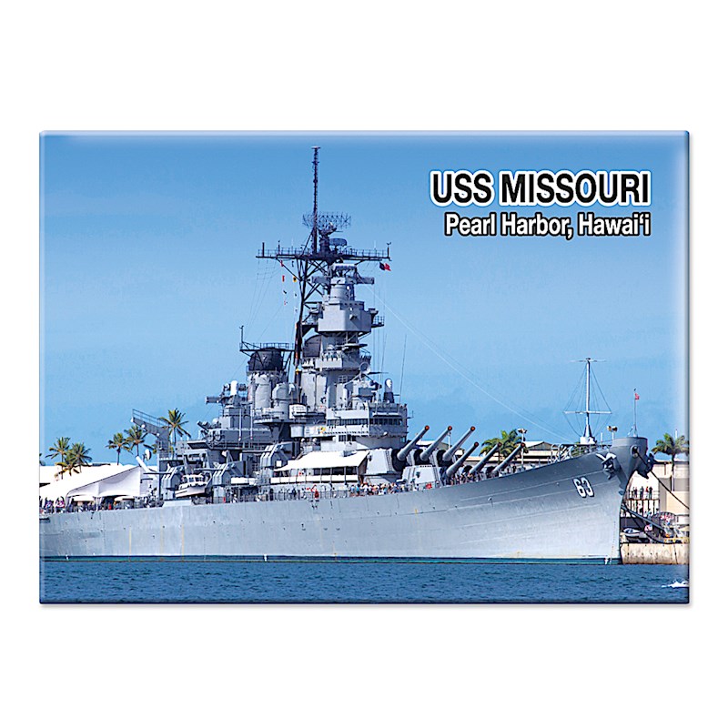 Die-Cut Tin Picture Magnet USS Missouri - Welcome to the Islands