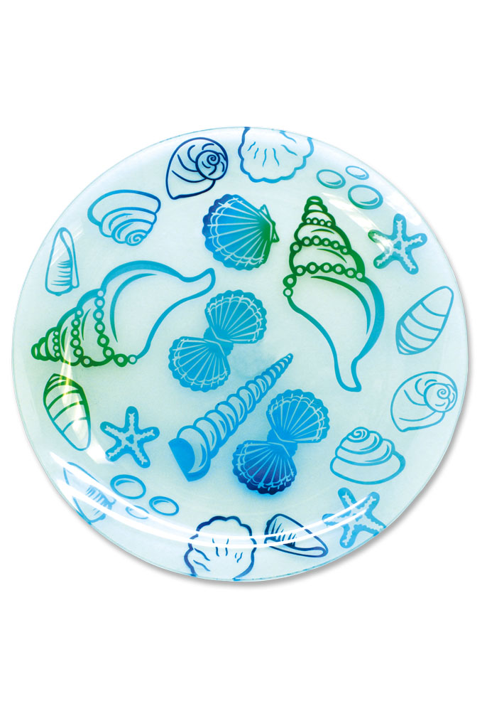 Blue Seashells Etched Glassware Large Plate (Set of 4) - Welcome to the ...