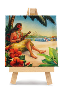 Mini Canvas with Easel, Vintage Hawaii - Welcome to the Islands